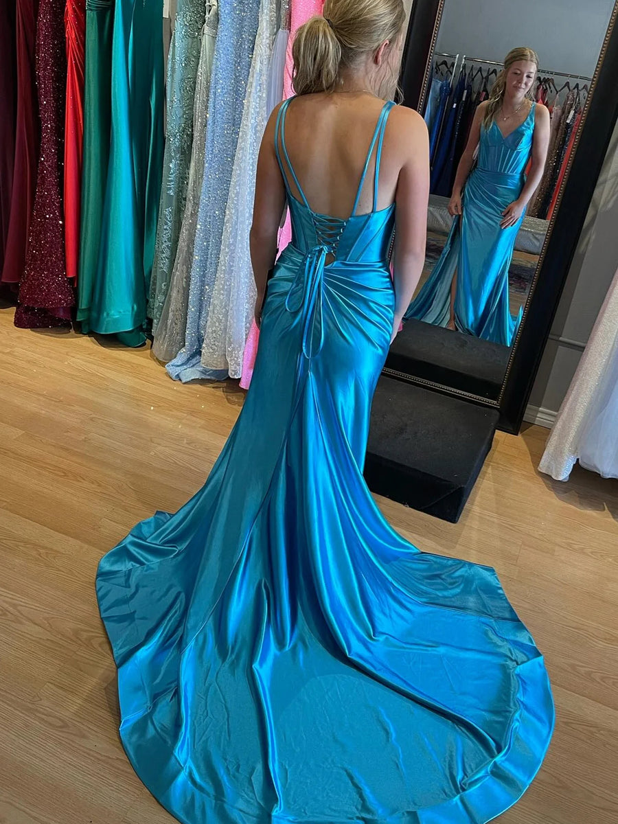 V-neck High Side Slit Sexy Prom Dresses, Purple Prom Dresses, Newest P ...