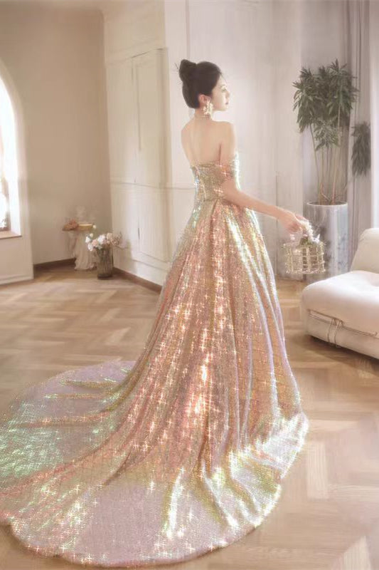 Off the Shoulder Shiny Sequin Prom Dresses, A-line Princess Dresses, G ...