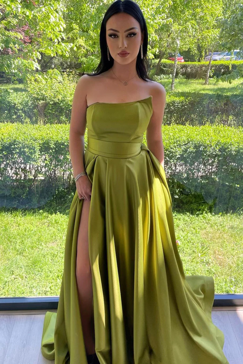 A-line High Split Long Prom Dresses, Straples 2023 Prom Dresses, Newes ...