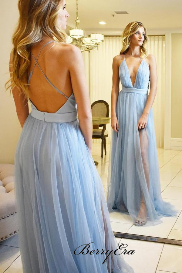 Deep V-neck Bridesmaid Dresses, Open Back Slit Bridesmaid Dresses ...