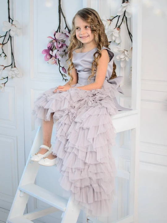 Light Grey Satin Tulle Flower Girl Dresses, Hi-low Flower Girl Dresses ...