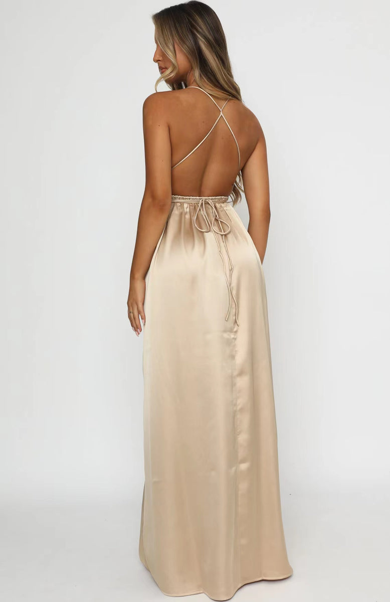 Straps Open Back Bridesmaid Dresses, V-neck Simple Bridal Party Dresse ...