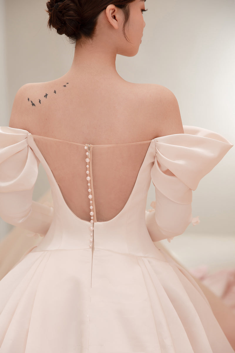 Gradient Satin A-line Wedding Dresses, Off Shoulder Long Sleeves Weddi ...