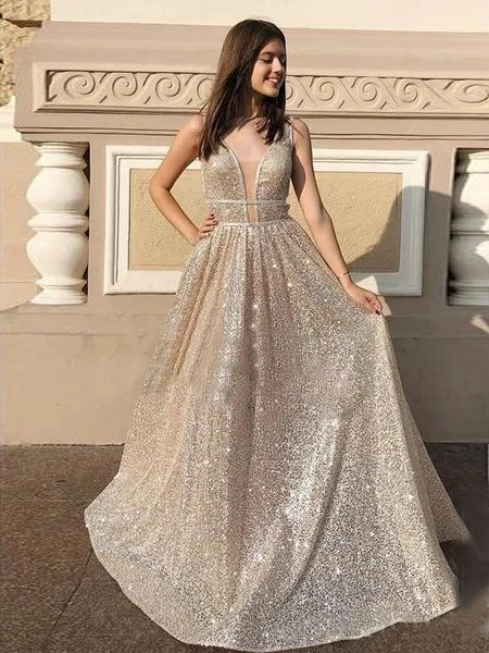 Sparkle Long Prom Dresses, Shiny Prom Dresses, Lovely Long Prom Dresse ...