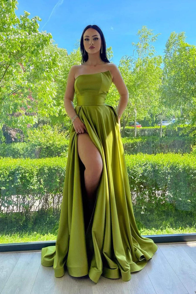 A-line High Split Long Prom Dresses, Straples 2023 Prom Dresses, Newes ...